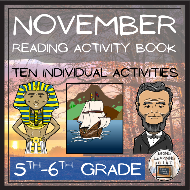 November Close Reading Comprehension Activity Book | 5th-6th Grade ...