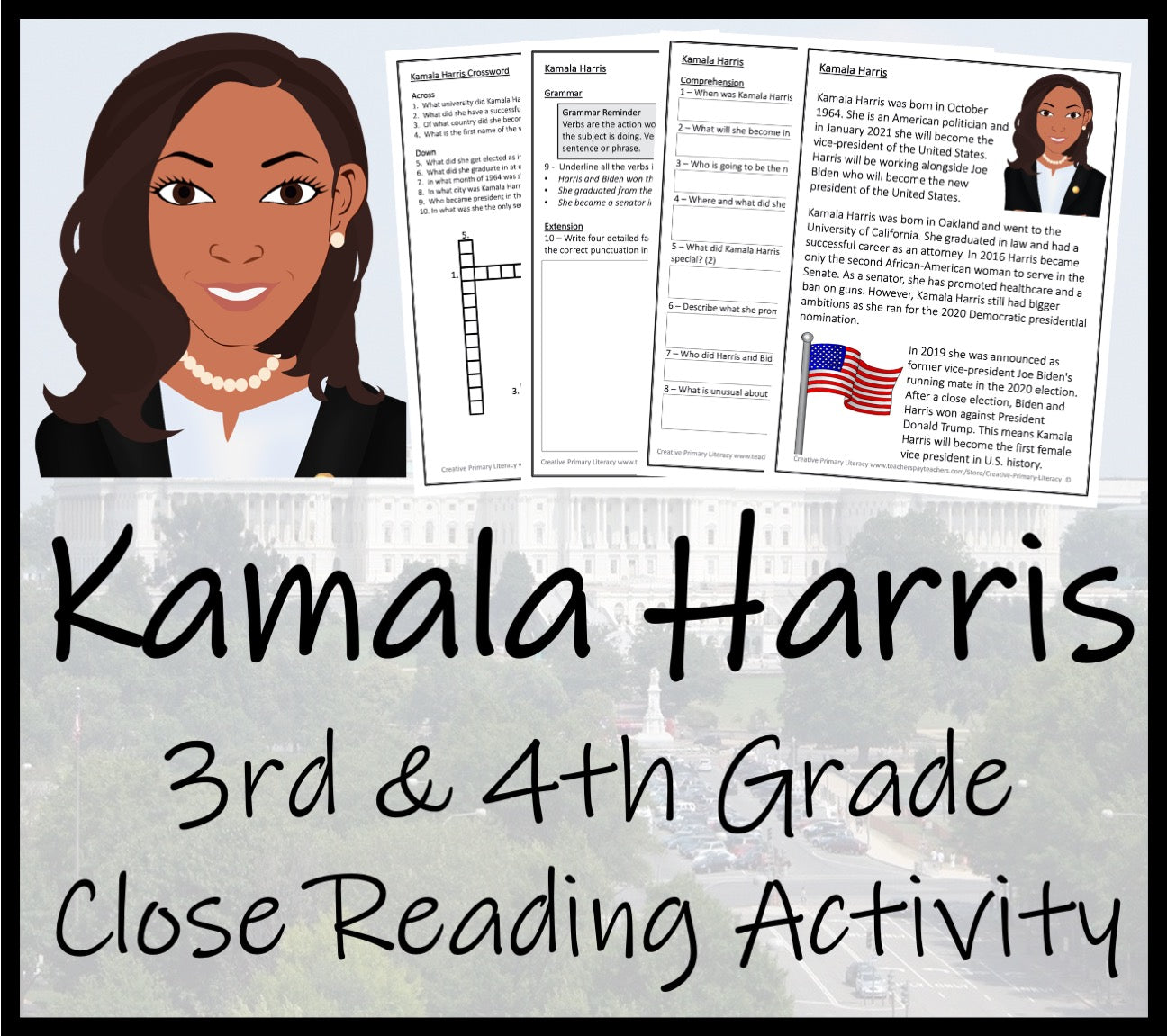 Kamala Harris Close Reading Comprehension Activity | 3rd Grade & 4th G ...