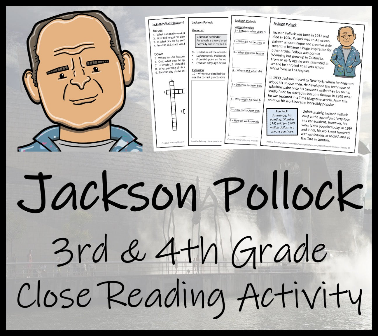 Jackson Pollock Close Reading Comprehension Activity | 3rd Grade & 4th ...