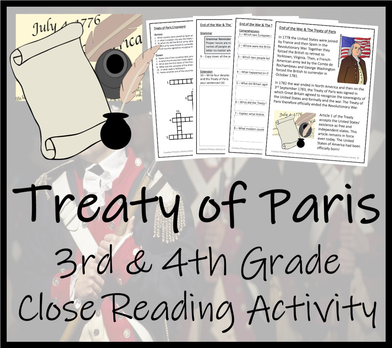 Treaty of Paris Close Reading Comprehension Activity | 3rd Grade & 4th ...