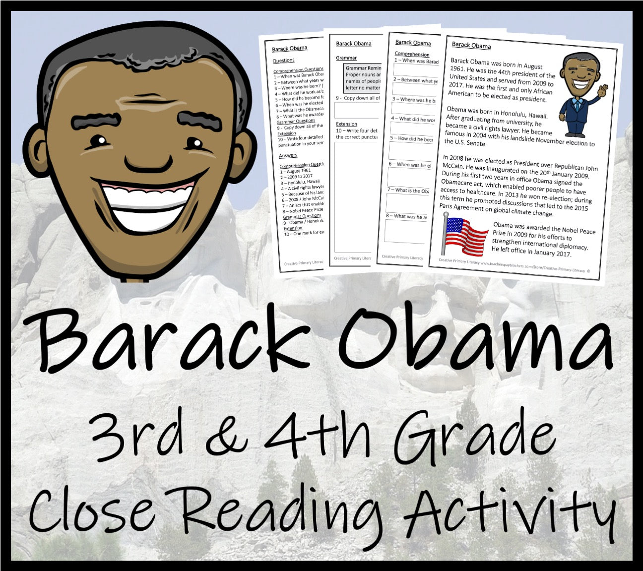 Barack Obama Close Reading Comprehension Activity | 3rd Grade & 4th Gr ...