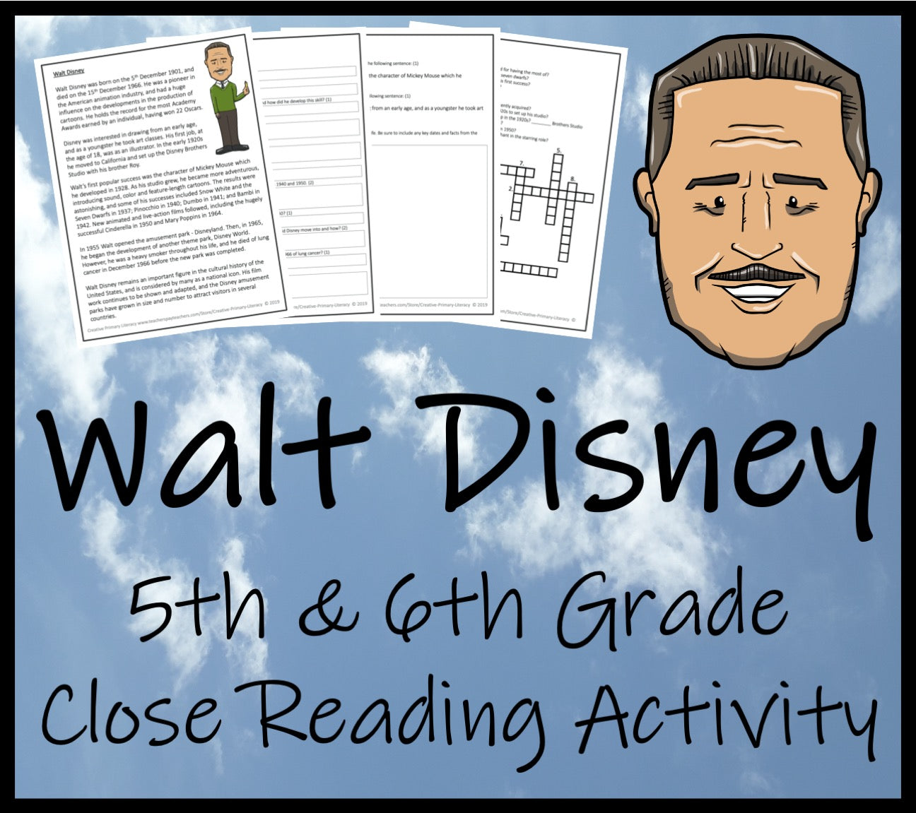 Walt Disney Close Reading Comprehension Activity | 5th Grade & 6th Gra ...