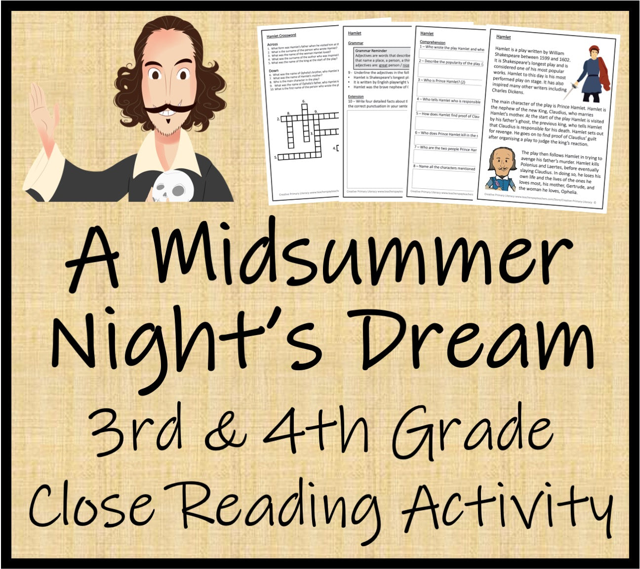A Midsummer Night's Dream Close Reading Comprehension | 3rd Grade & 4t ...