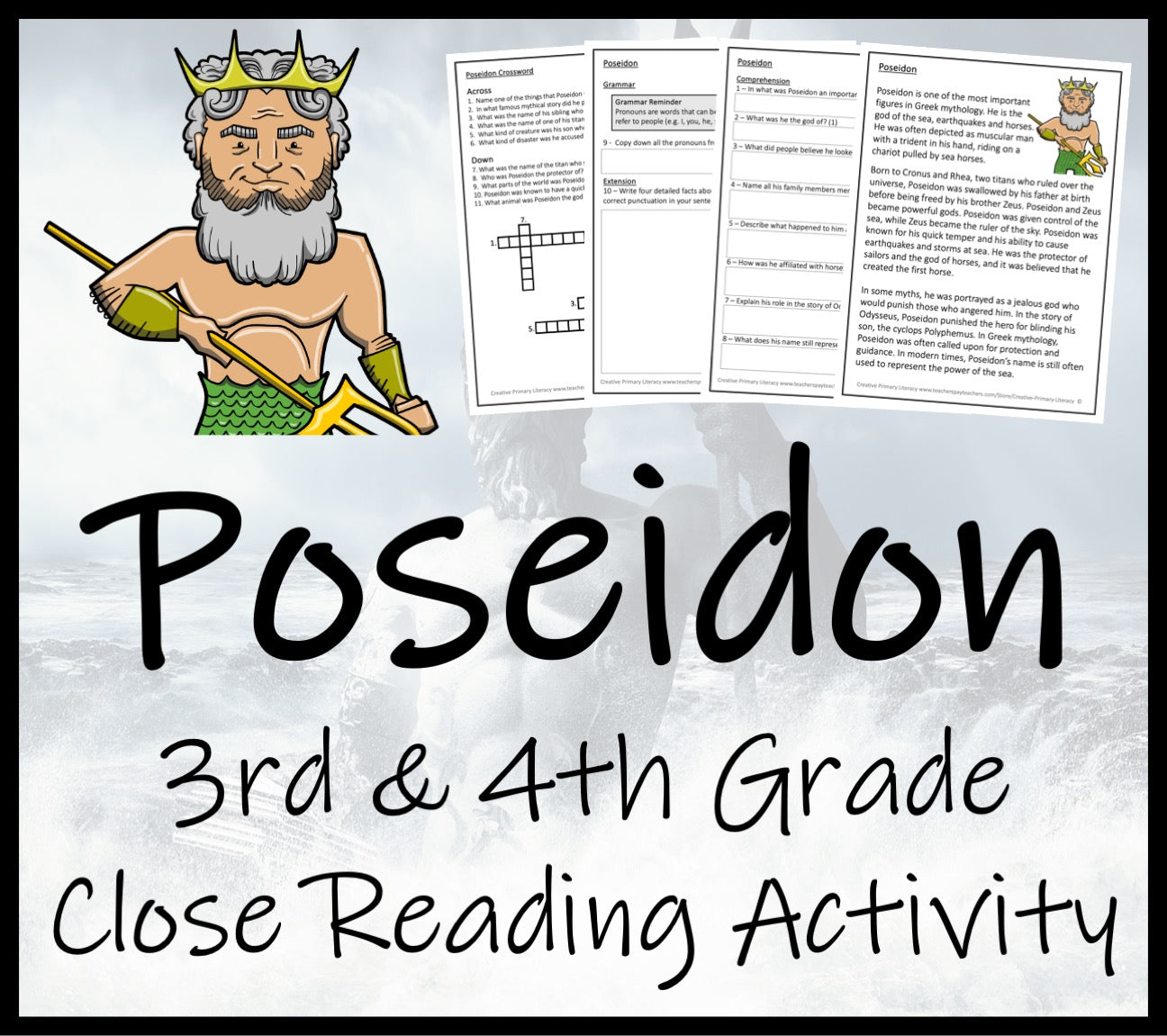 Poseidon Close Reading Comprehension Activity | 3rd Grade & 4th Grade ...