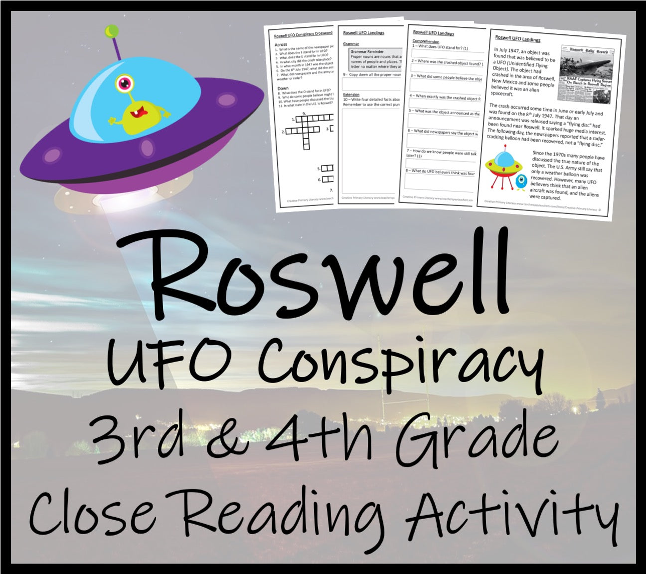 Roswell UFO Conspiracy Close Reading Comprehension Activity | 3rd & 4t ...