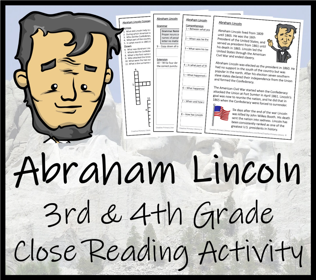 Abraham Lincoln Close Reading Comprehension Activity | 3rd Grade & 4th ...