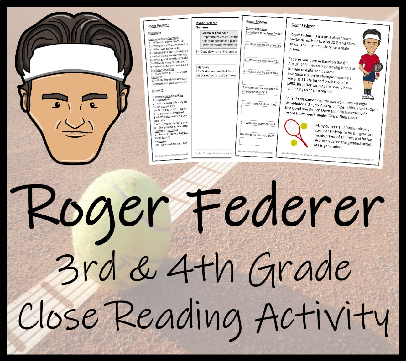 Roger Federer Close Reading Comprehension Activity | 3rd Grade & 4th G ...