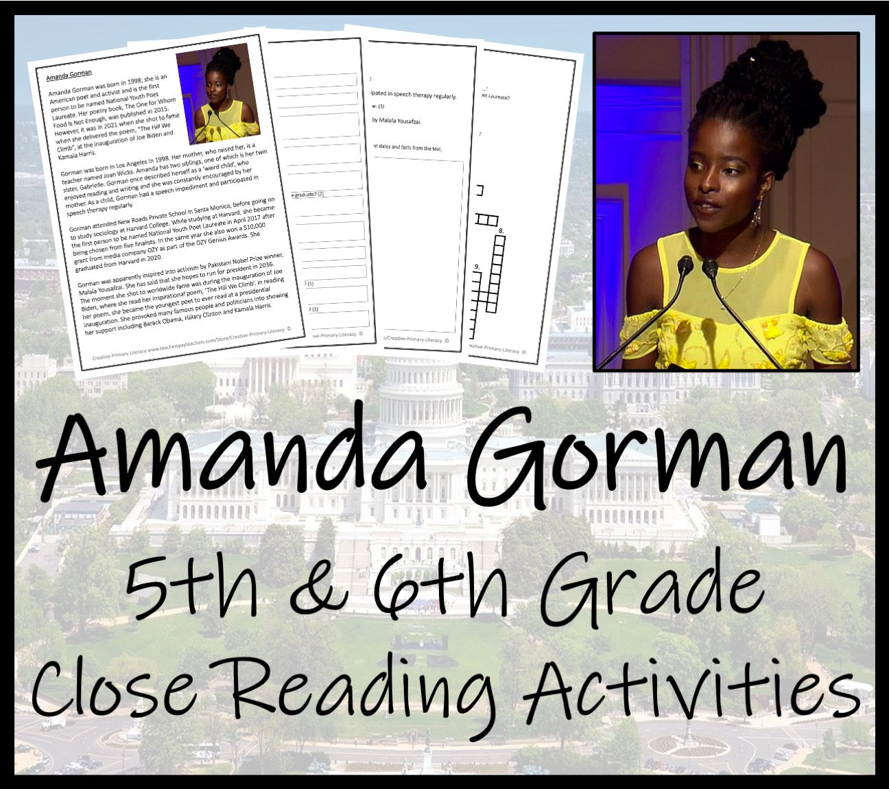 Amanda Gorman Close Reading Comprehension Activity | 5th Grade & 6th G ...