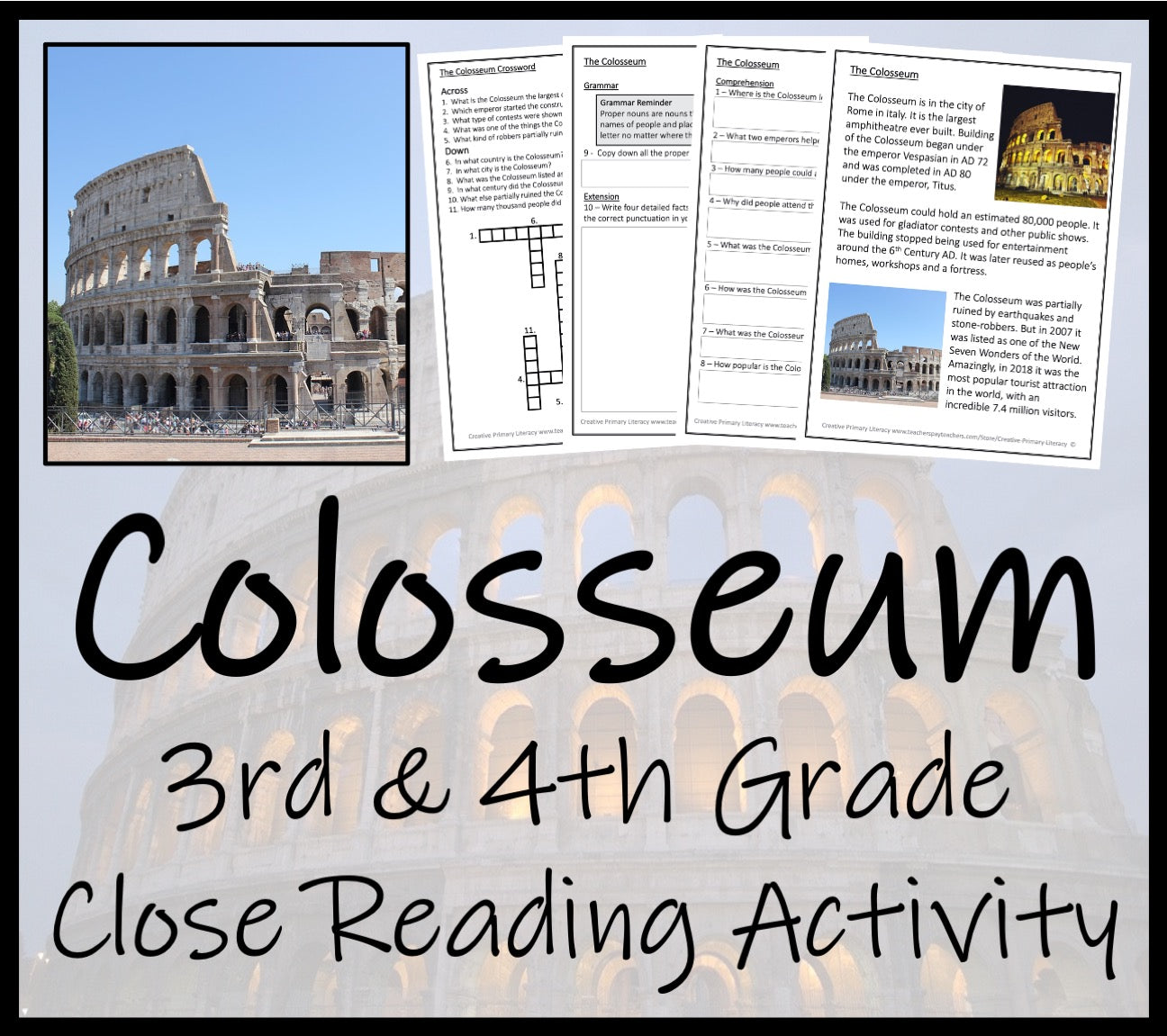 The Colosseum Close Reading Comprehension Activity | 3rd Grade & 4th G ...