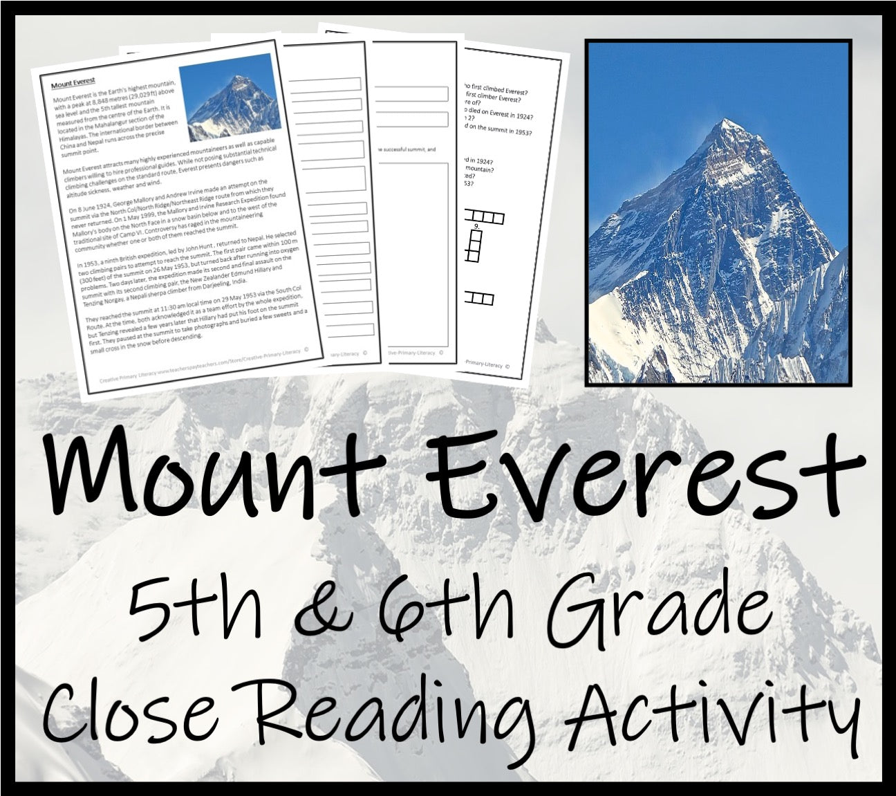 Mount Everest Close Reading Comprehension Activity | 5th Grade & 6th G ...