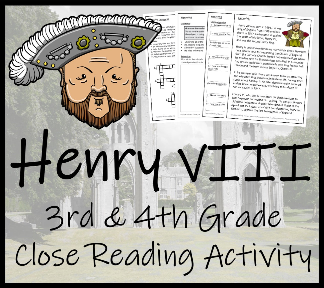 King Henry VIII Close Reading Comprehension Activity | 3rd Grade & 4th ...