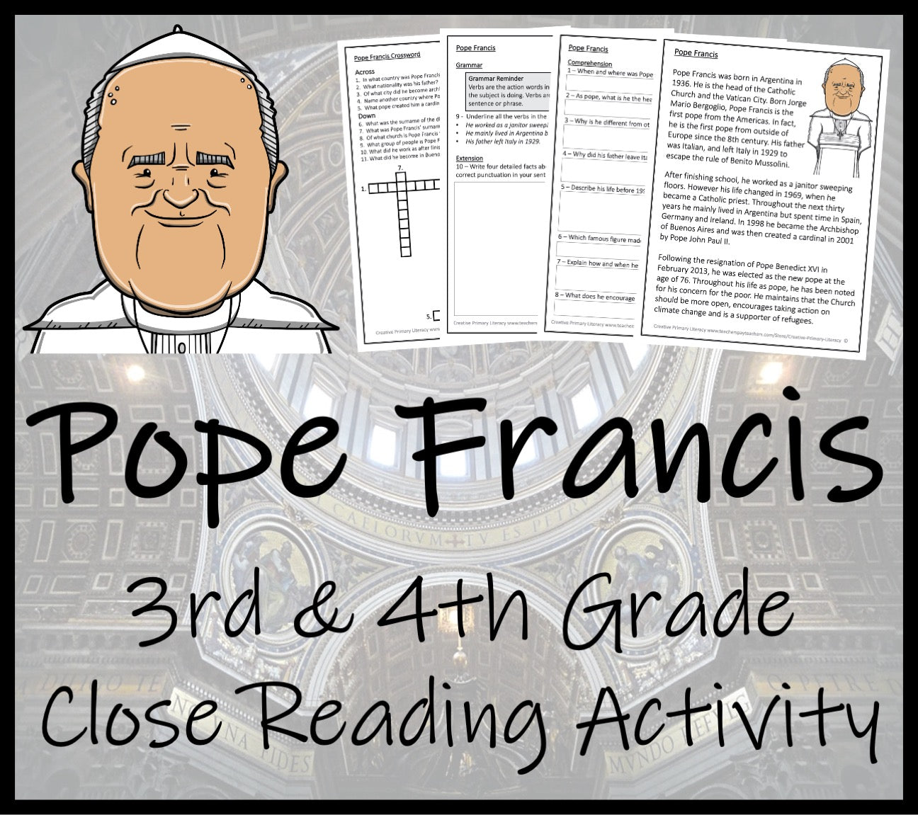 Pope Francis Close Reading Comprehension Activity | 3rd Grade & 4th Gr ...