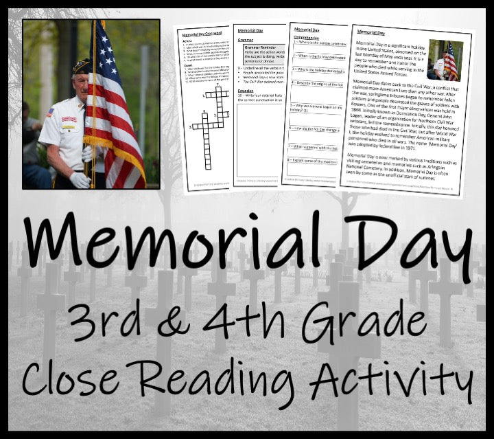 Memorial Day Close Reading Comprehension Activity | 3rd Grade & 4th Gr ...