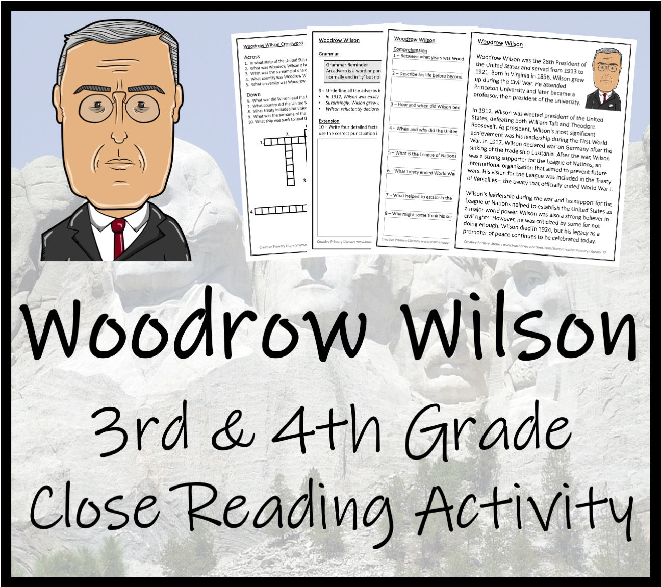 Woodrow Wilson Close Reading Comprehension Activity | 3rd Grade & 4th ...