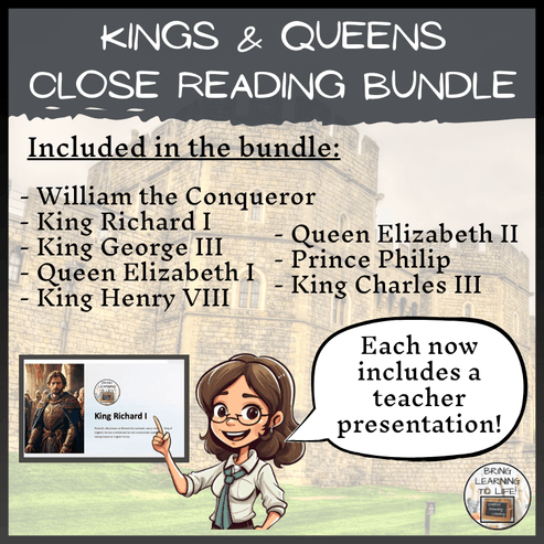 British Kings & Queens Close Reading Comprehension Bundle | 5th & 6th ...