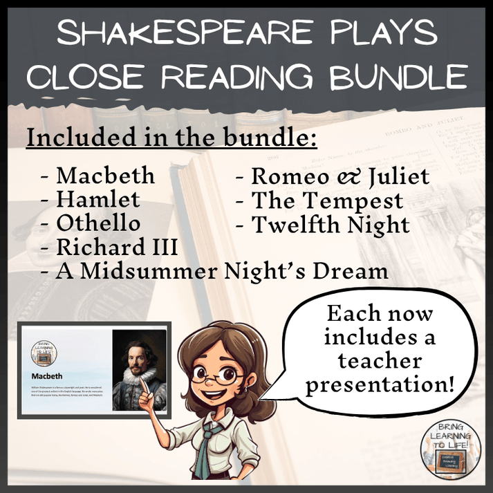 Shakespeare's Plays Close Reading Comprehension Bundle | 5th & 6th Gra ...