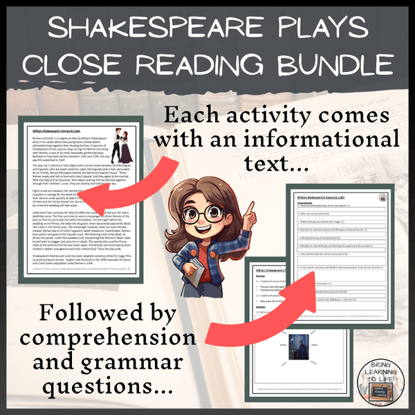 Shakespeare's Plays Close Reading Comprehension Bundle | 5th & 6th Gra ...