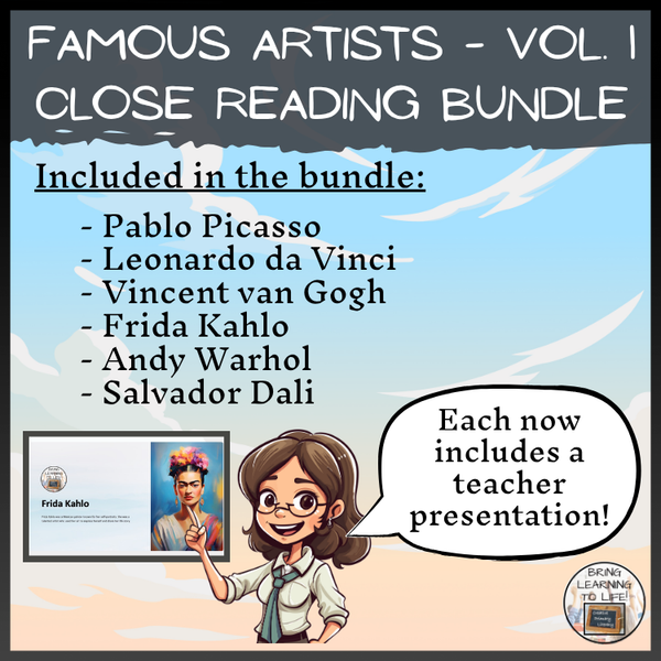 Famous Artists Bundle of Close Reading Activities | 5th & 6th Grade ...