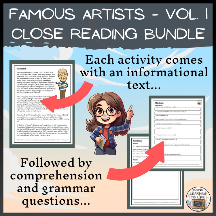 Famous Artists Bundle of Close Reading Activities | 5th & 6th Grade ...