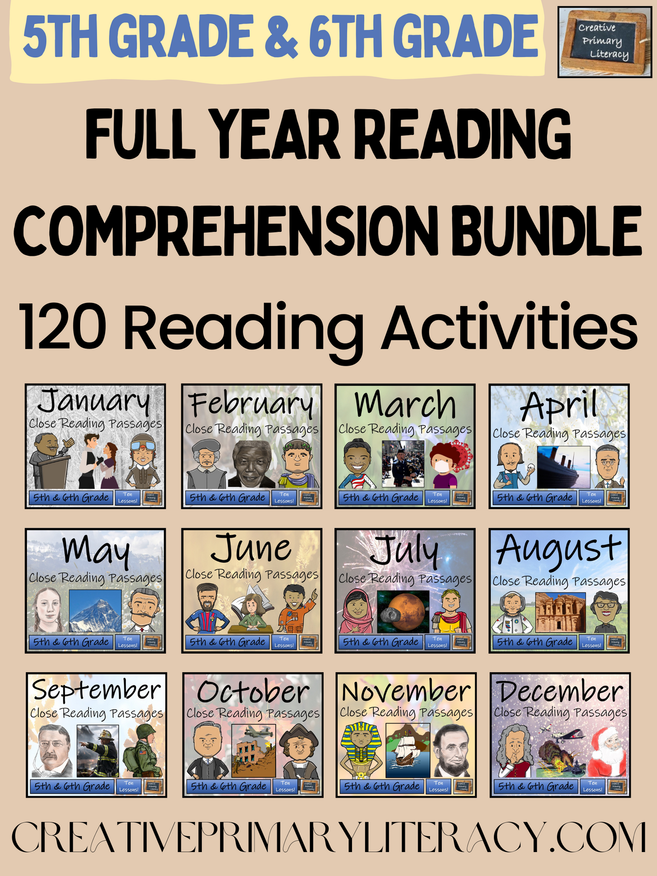 Full Year Close Reading Comprehension Book Bundle | 5th-6th Grade ...
