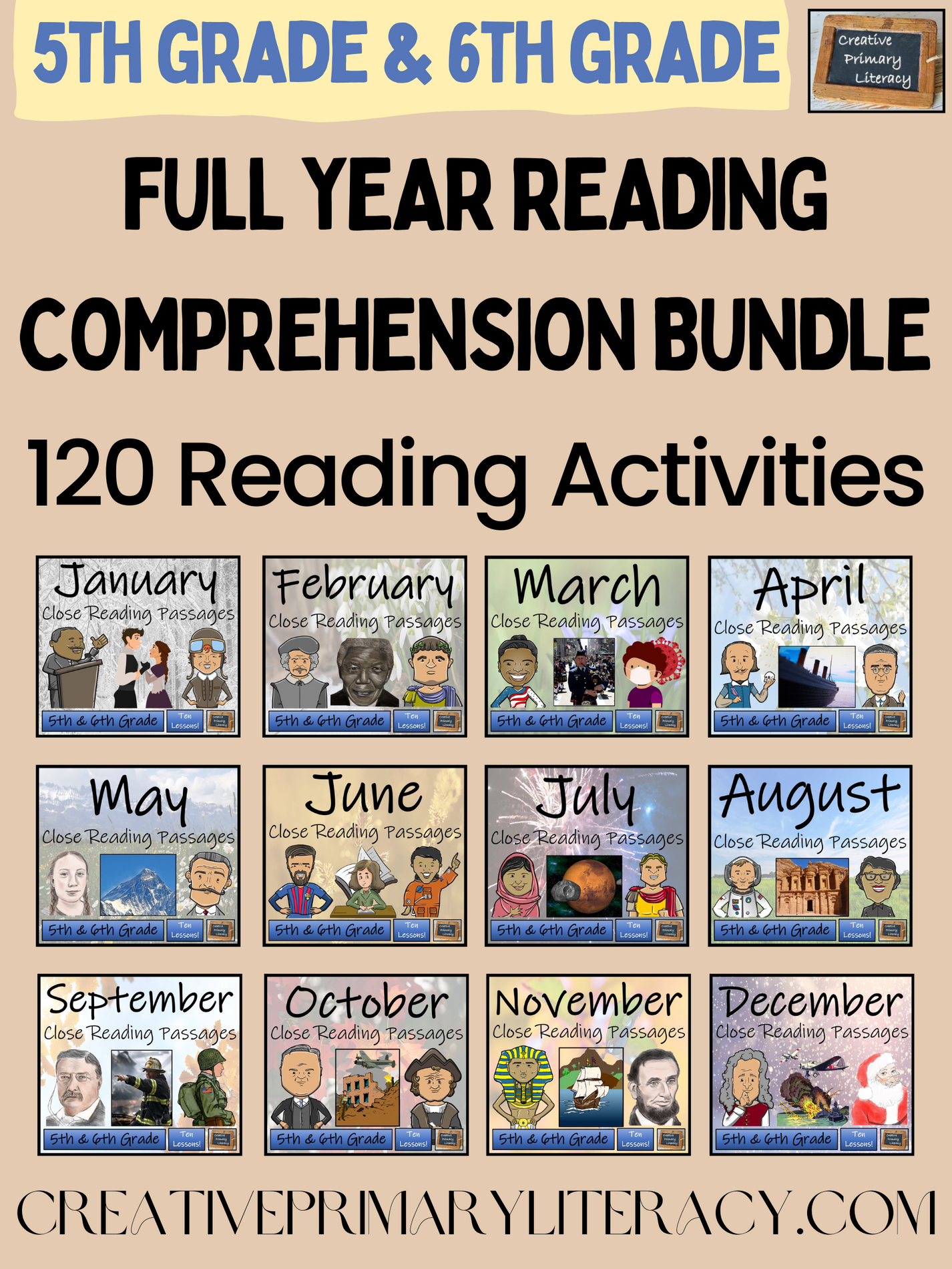 Full Year Close Reading Comprehension Book Bundle | 5th-6th Grade ...