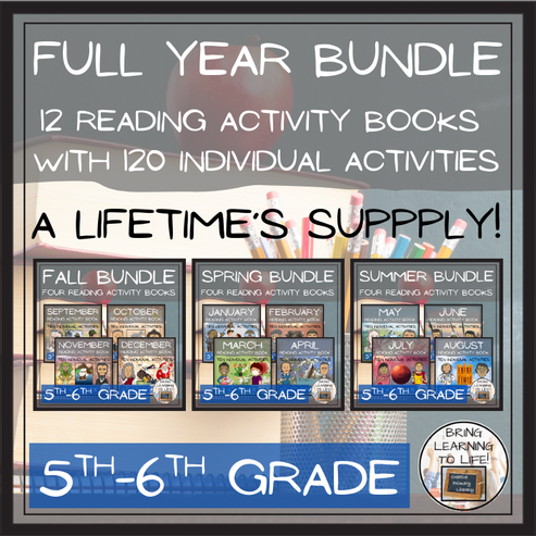 Full Year Close Reading Comprehension Book Bundle | 5th-6th Grade ...