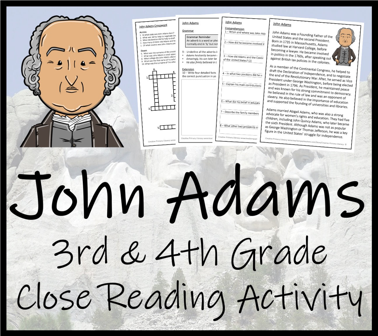 John Adams Close Reading Comprehension Activity | 3rd Grade & 4th Grad ...