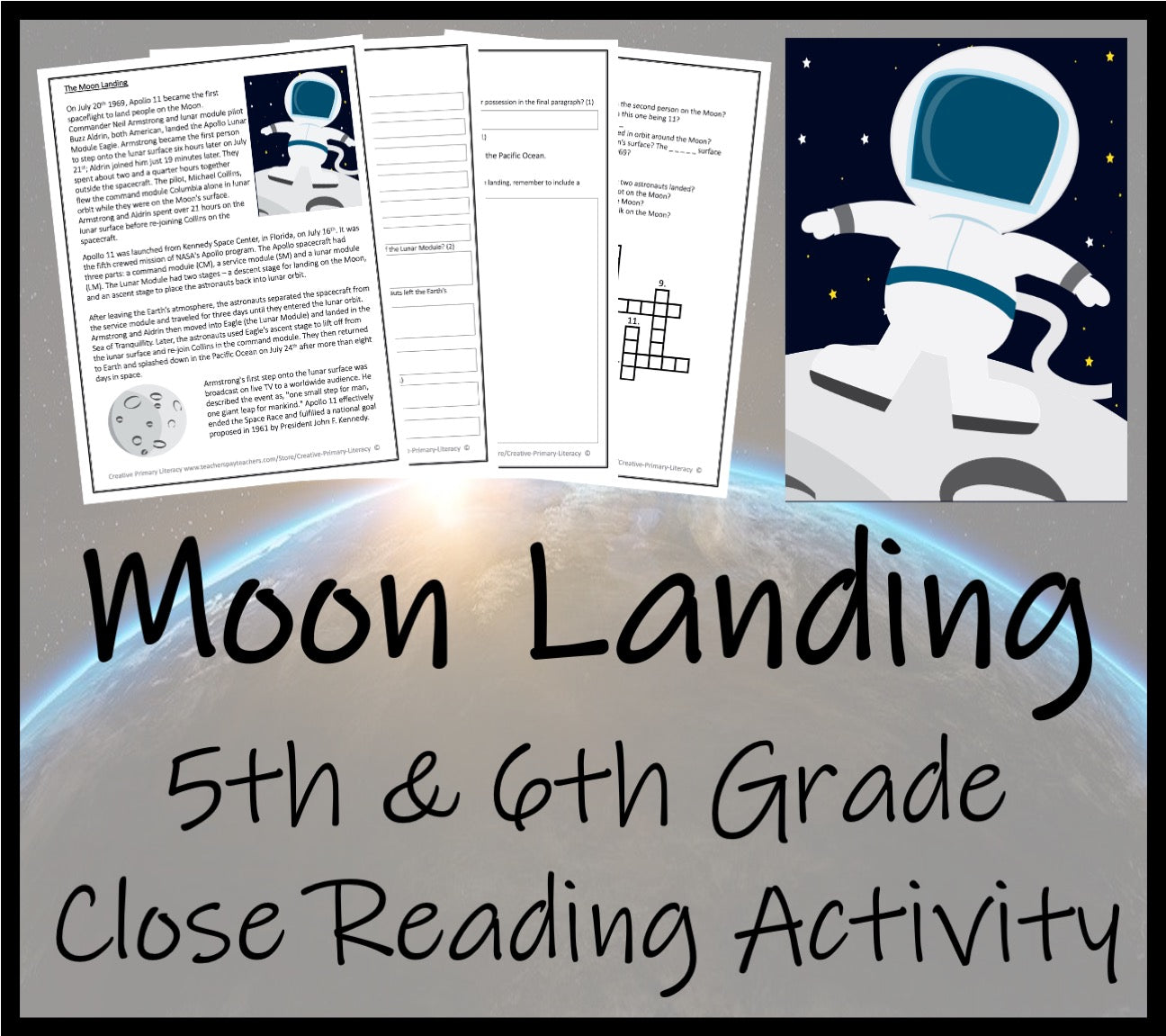 Moon Landing Close Reading Comprehension Activity | 5th Grade & 6th Gr ...