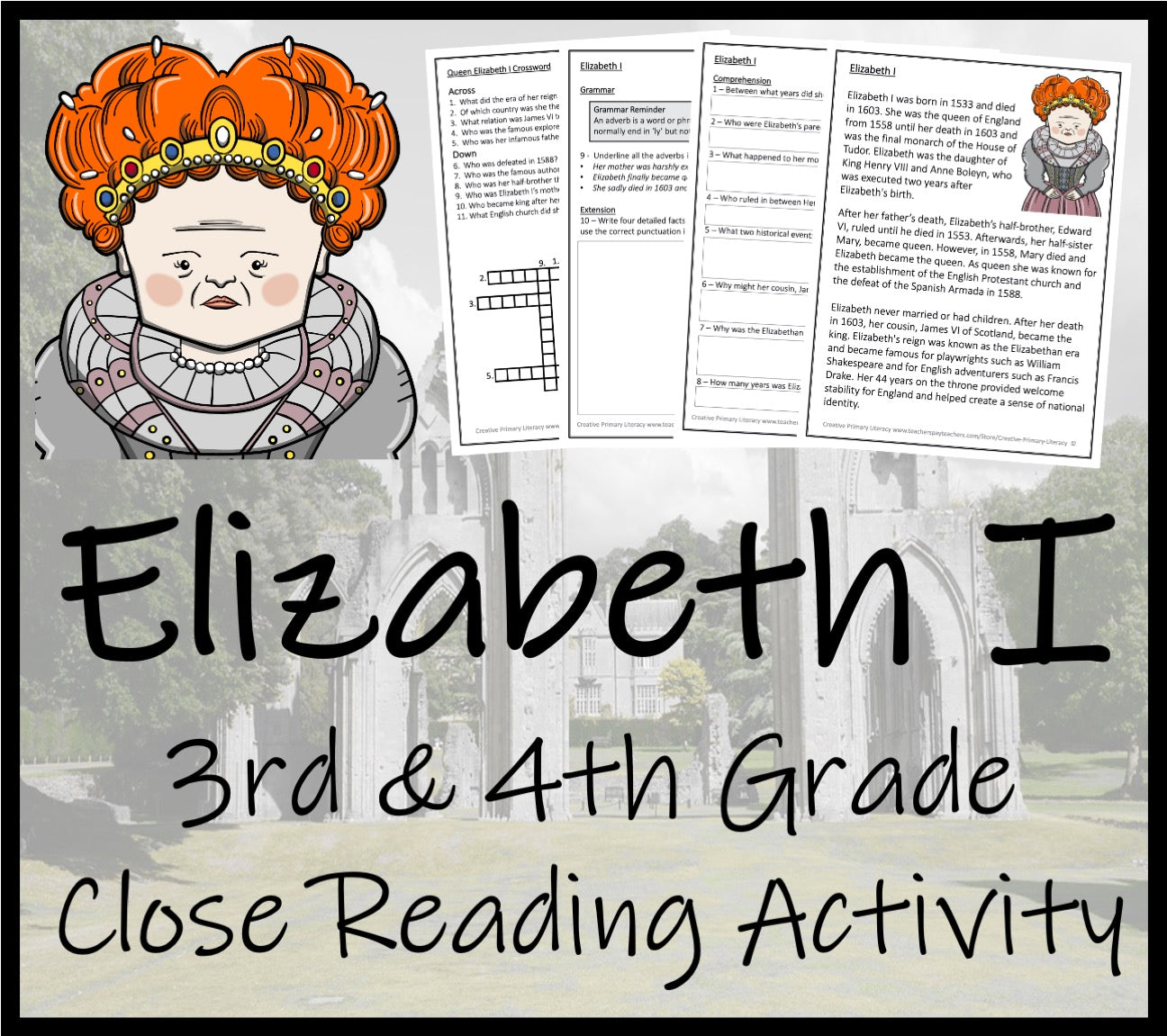 Queen Elizabeth I Close Reading Comprehension Activity | 3rd Grade & 4 ...