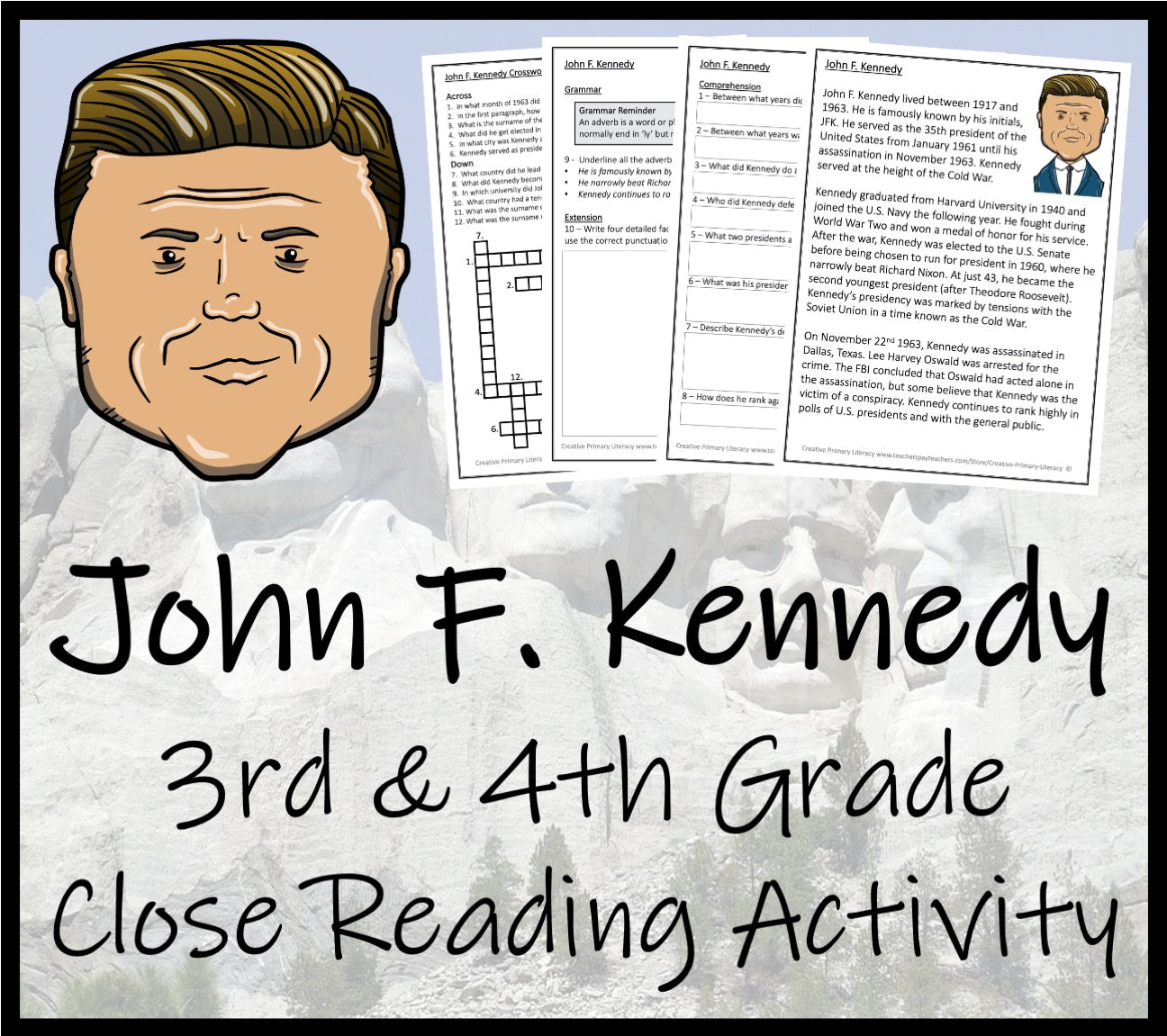 John F. Kennedy Close Reading Activity | 3rd Grade & 4th Grade ...