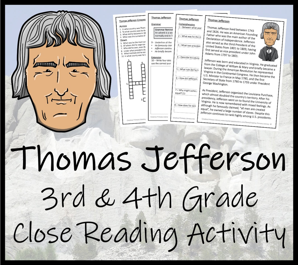 Thomas Jefferson Close Reading Comprehension Activity | 3rd Grade & 4t ...