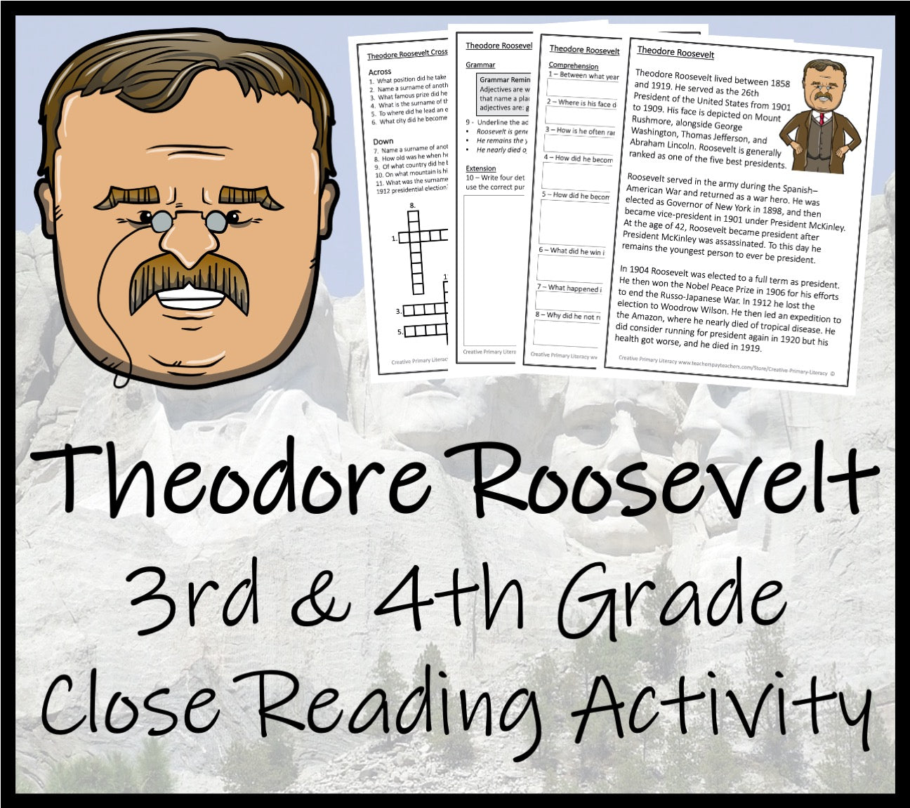 Theodore Roosevelt Close Reading Comprehension Activity | 3rd Grade ...