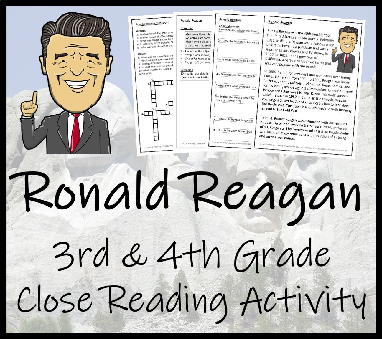 Ronald Reagan Close Reading Comprehension Activity | 3rd Grade & 4th G ...