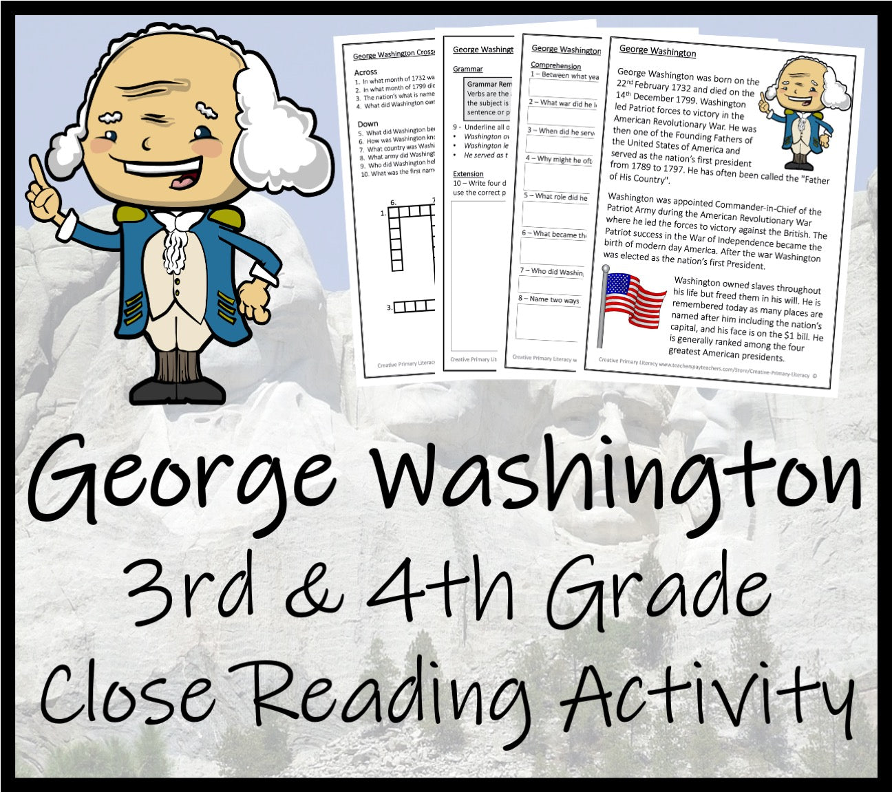 George Washington Close Reading Comprehension Activity | 3rd Grade & 4 ...