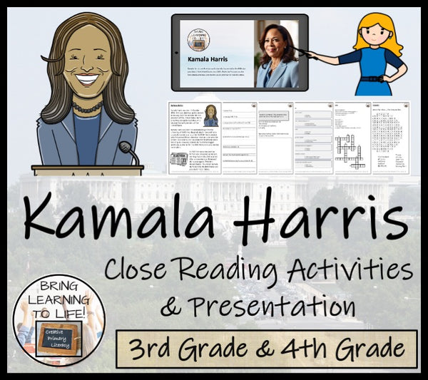 Kamala Harris Close Reading Comprehension Activities | 3rd Grade & 4th ...