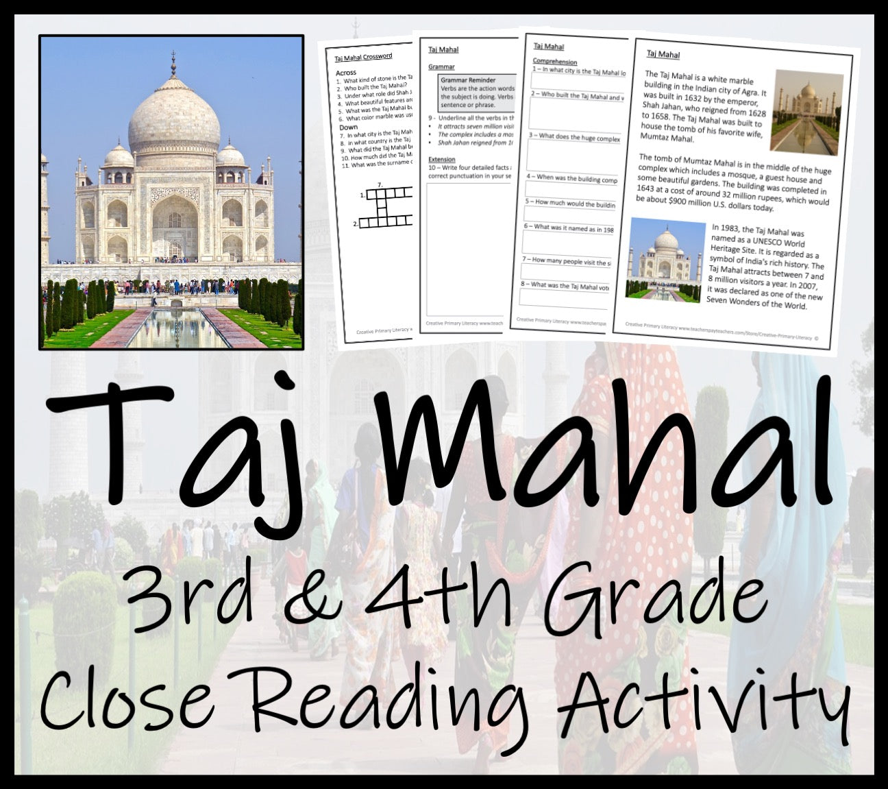 Taj Mahal Close Reading Comprehension Activity | 3rd Grade & 4th Grade ...