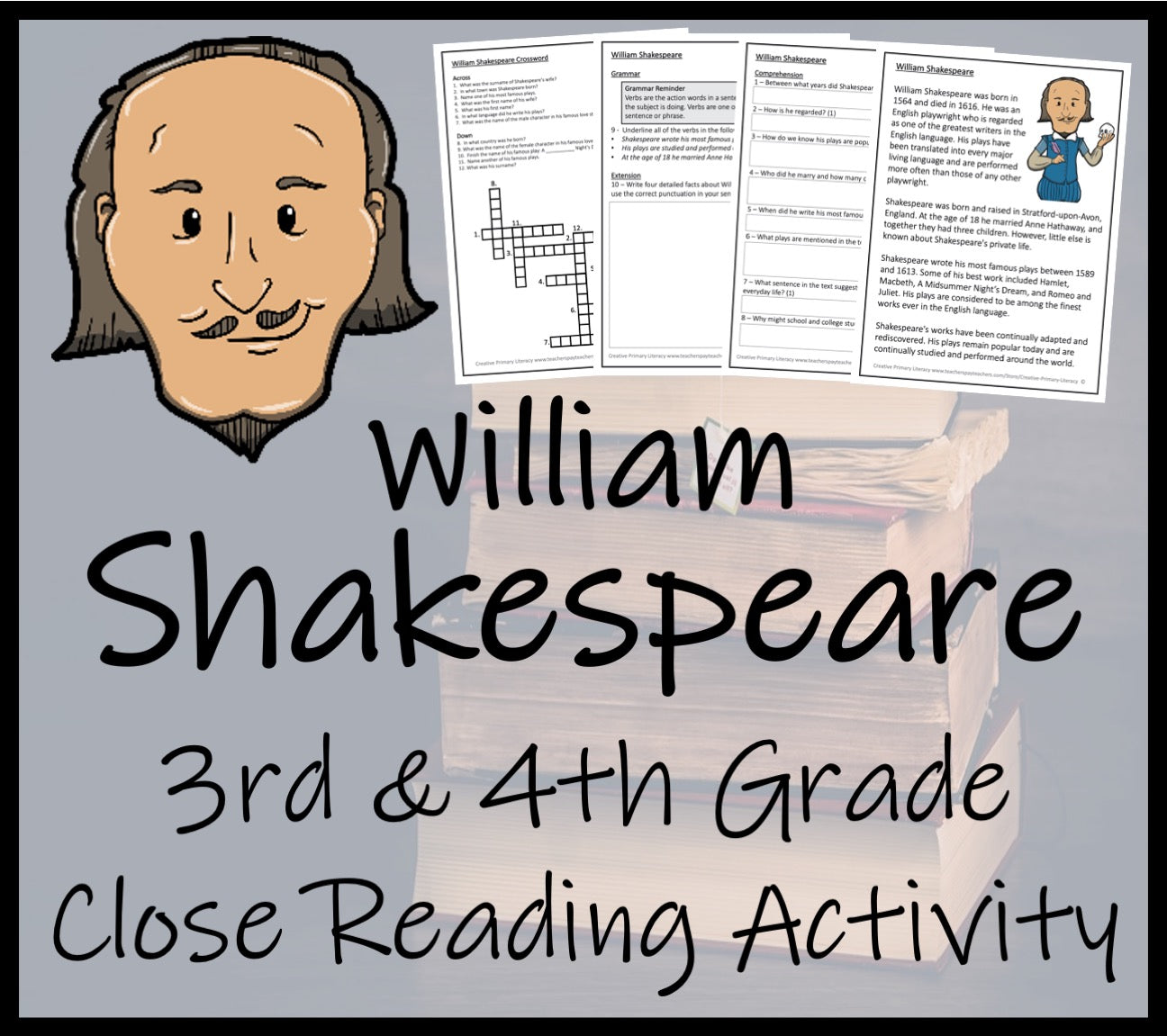 William Shakespeare Close Reading Comprehension Activity | 3rd Grade ...