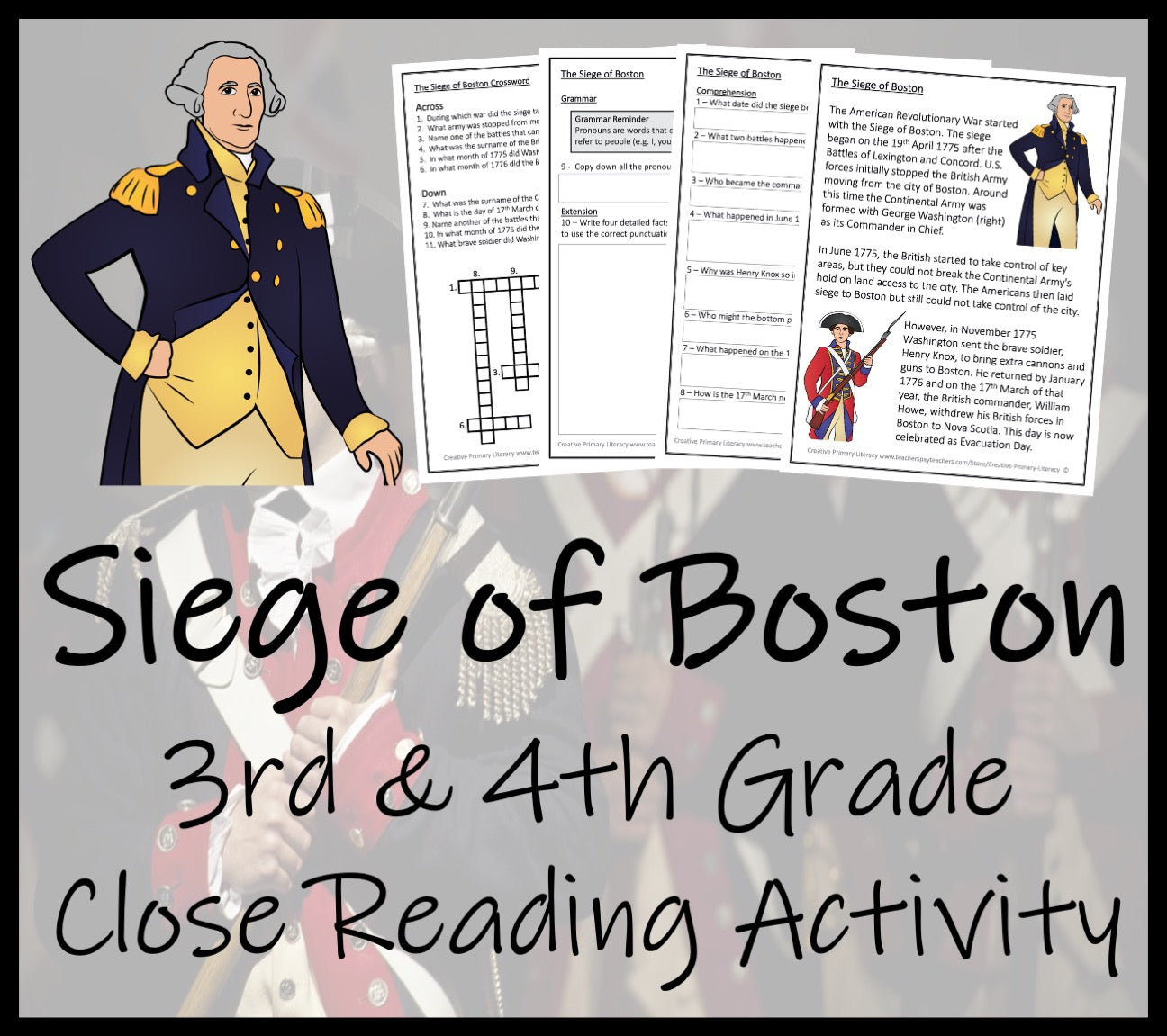 Siege of Boston Close Reading Comprehension Activity | 3rd Grade & 4th ...