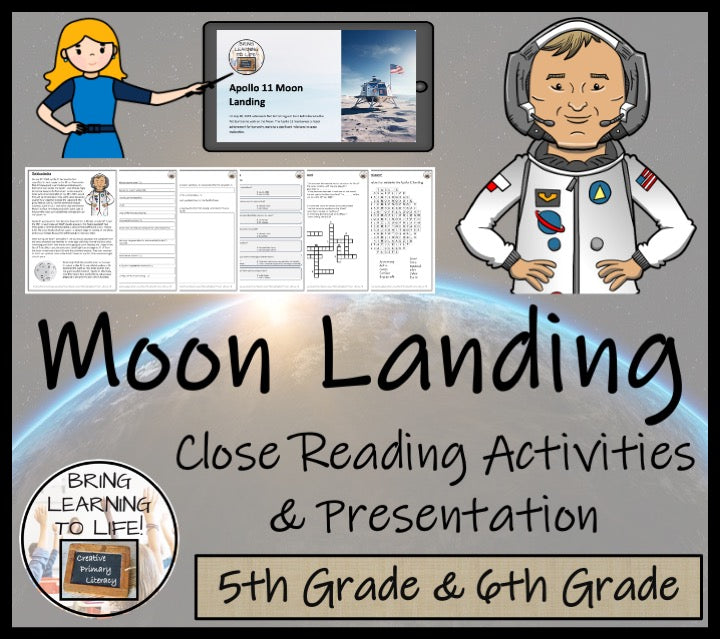 Moon Landing Close Reading Comprehension Activity | 5th Grade & 6th Gr ...