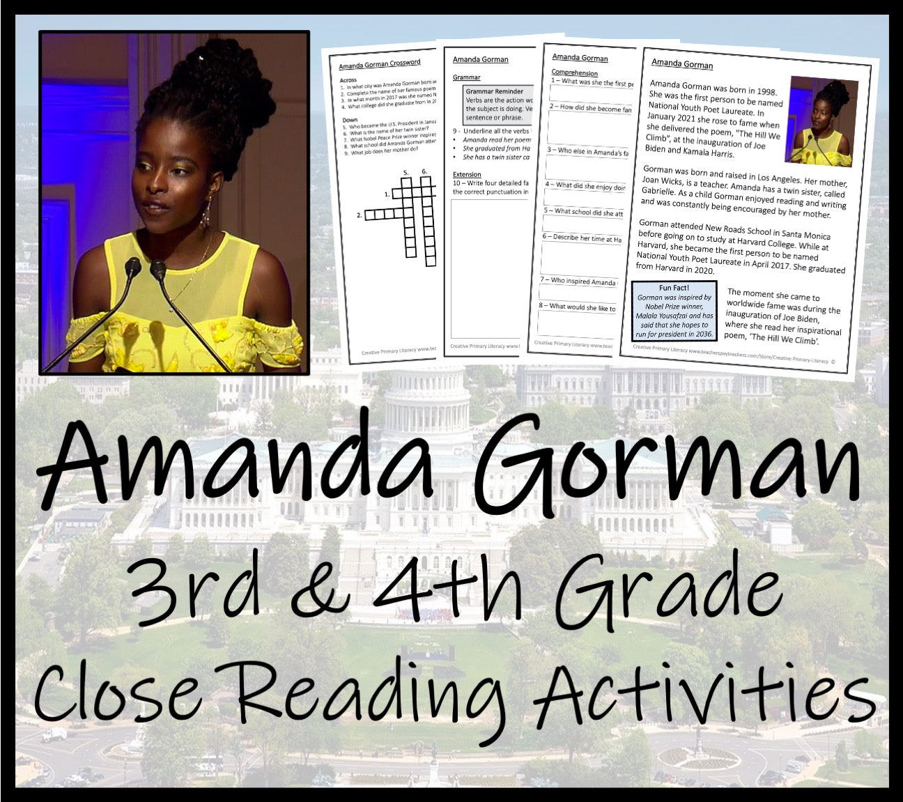 Amanda Gorman Close Reading Comprehension Activity | 3rd Grade & 4th G ...