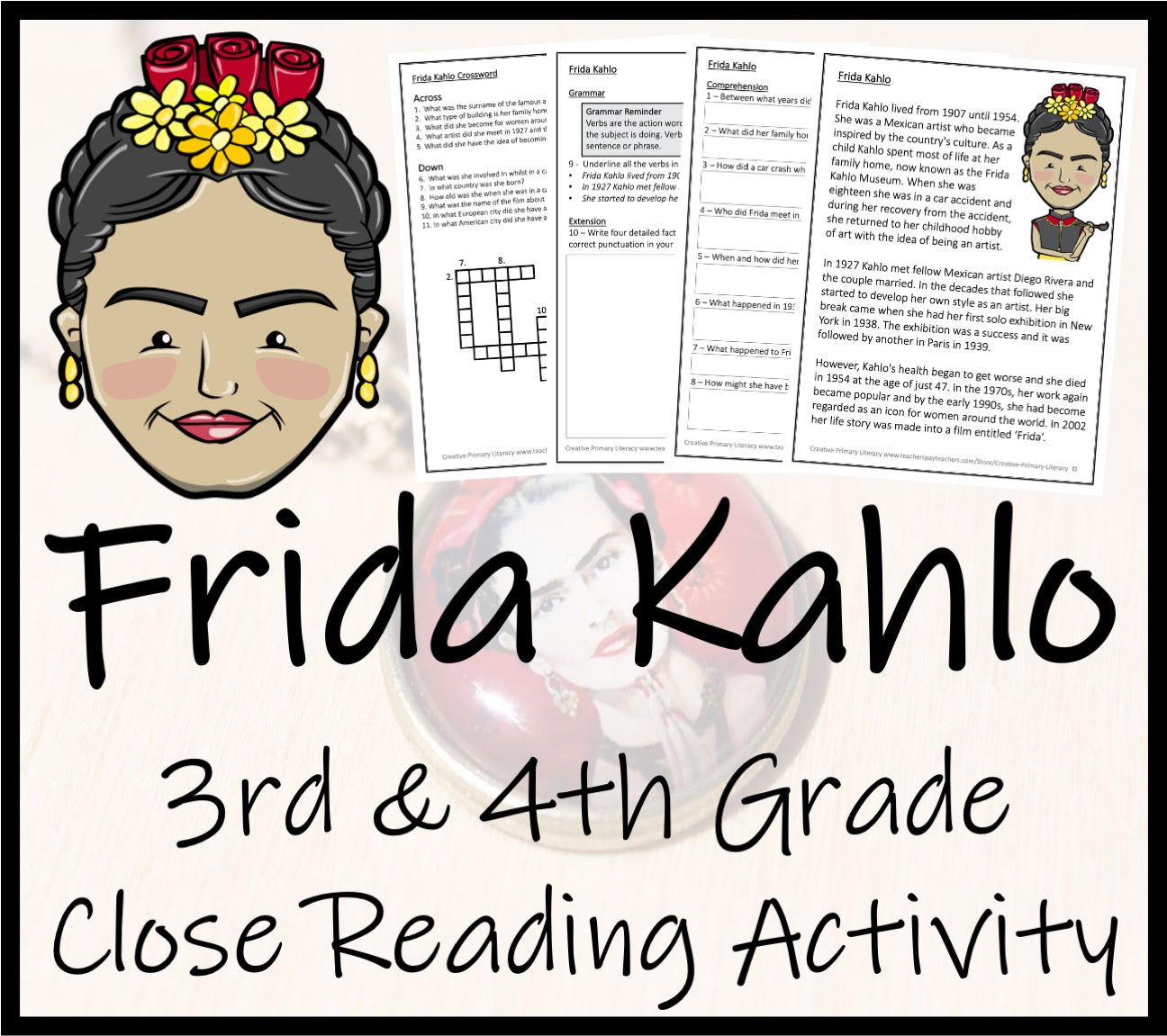 Frida Kahlo Close Reading Comprehension Activity | 3rd Grade & 4th Gra ...