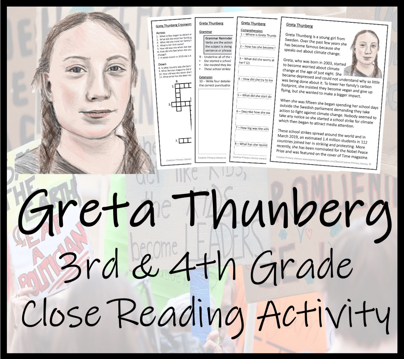Greta Thunberg Close Reading Comprehension Activity | 3rd Grade & 4th ...