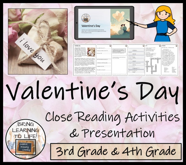 Valentine's Day Close Reading Comprehension Activities | 3rd Grade & 4 ...