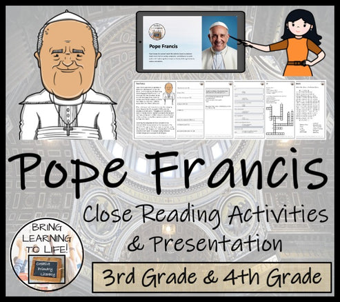 Pope Francis Close Reading Comprehension Activities | 3rd Grade & 4th ...