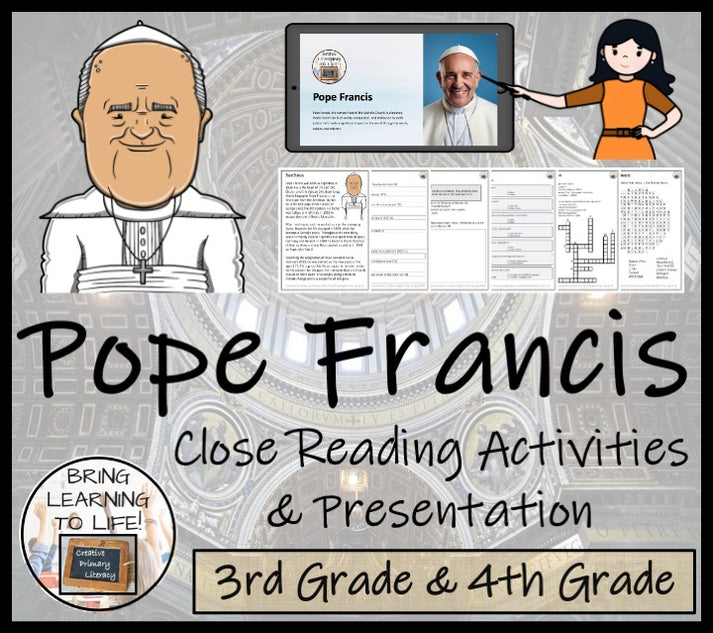 Pope Francis Close Reading Comprehension Activities | 3rd Grade & 4th ...