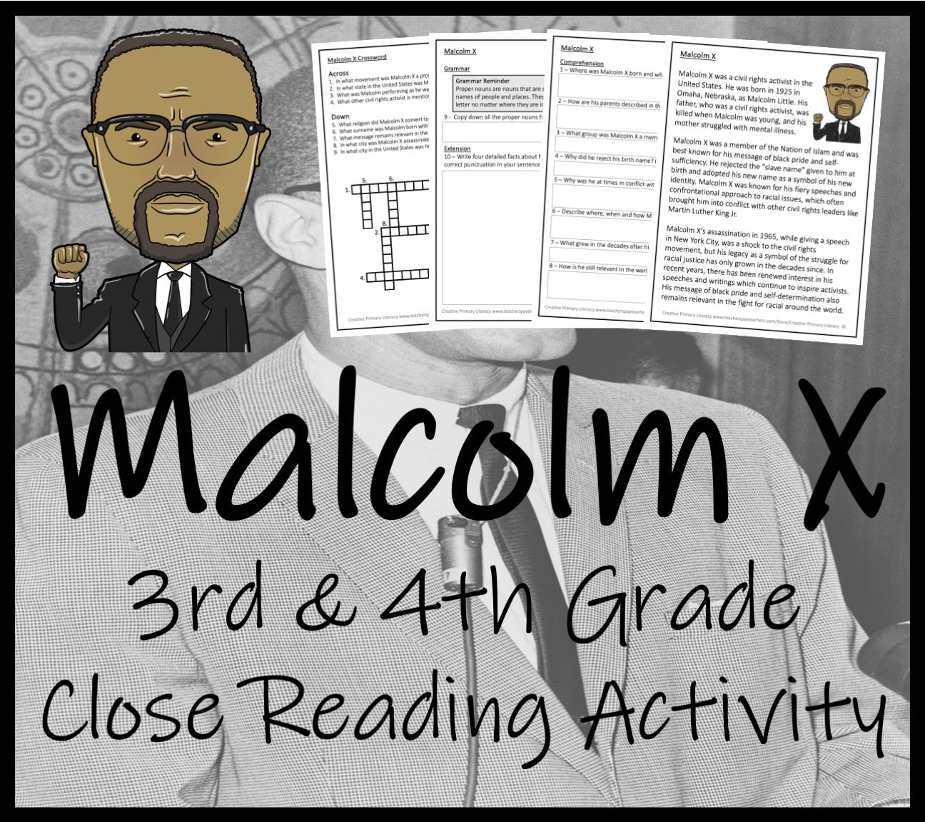 Malcolm X Close Reading Comprehension Activity | 3rd Grade & 4th Grade ...
