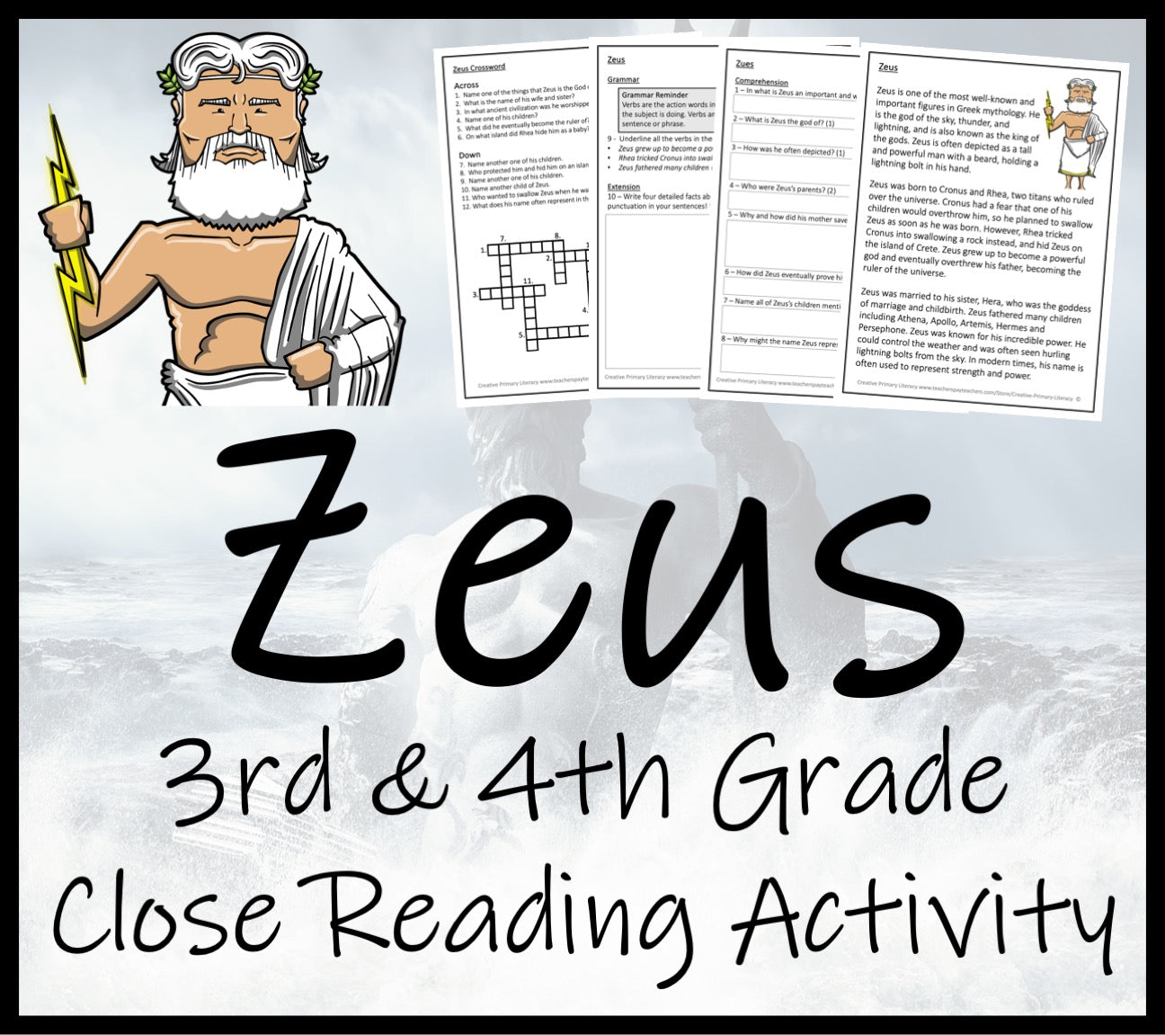 Zeus Close Reading Comprehension Activity | 3rd Grade & 4th Grade ...