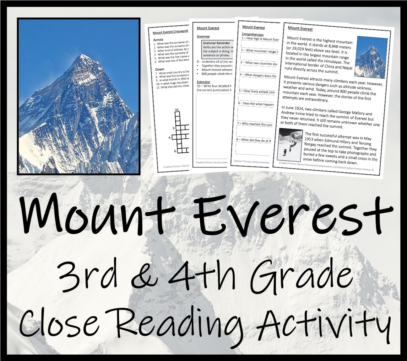 Mount Everest Close Reading Comprehension Activity | 3rd Grade & 4th G ...