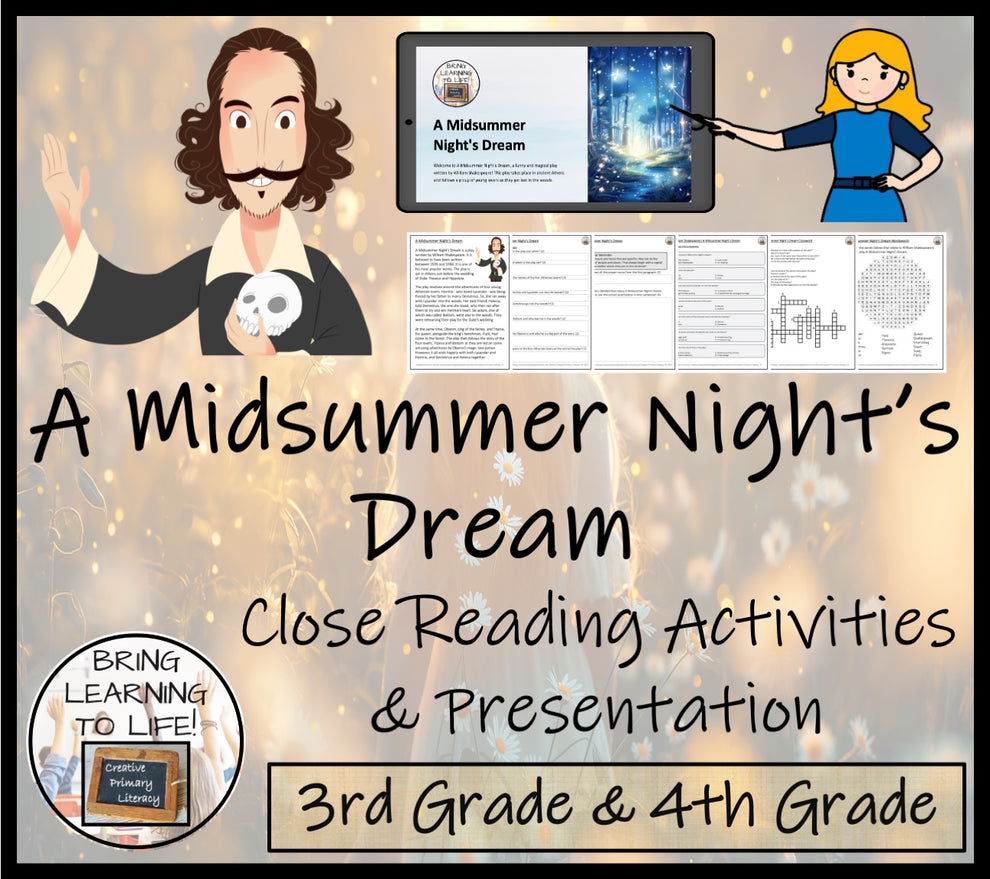 A Midsummer Night's Dream Close Reading Comprehension | 3rd Grade & 4t ...