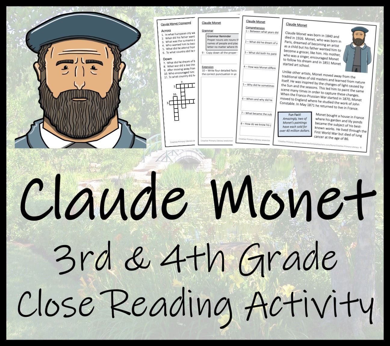 Claude Monet Close Reading Comprehension Activity | 3rd Grade & 4th Gr ...
